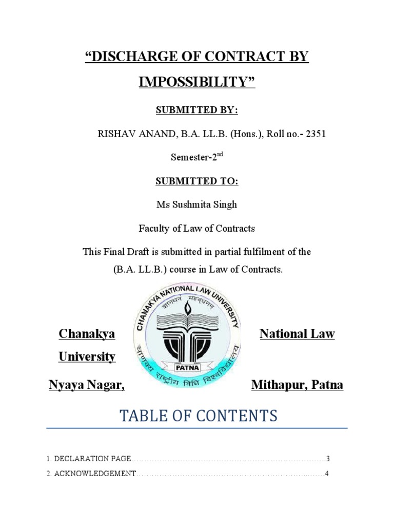 Discharge of Contract by Impossibility | PDF | Breach Of Contract ...