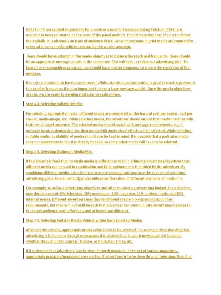 GRPs For TV Are Calculated Generally For A Week or A Month | PDF ...