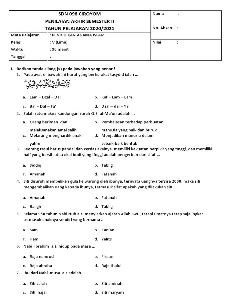 Soal2 Pas Pai Kls 5-s2 | PDF