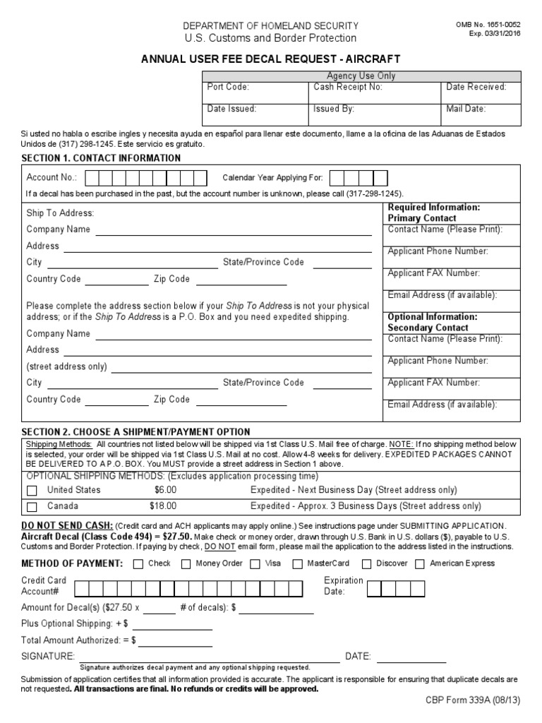 CBP Form A339 | Download Free PDF | Money Order | Cheque