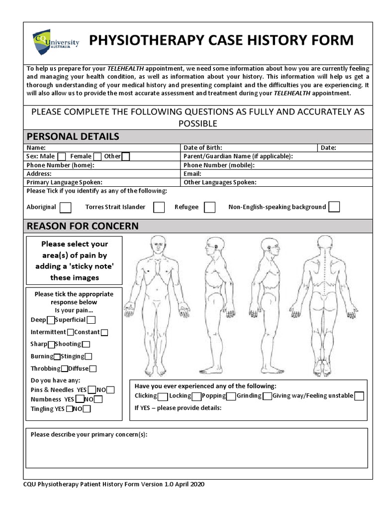 Physiotherapy Patient History Form | PDF | Physical Therapy | Symptom