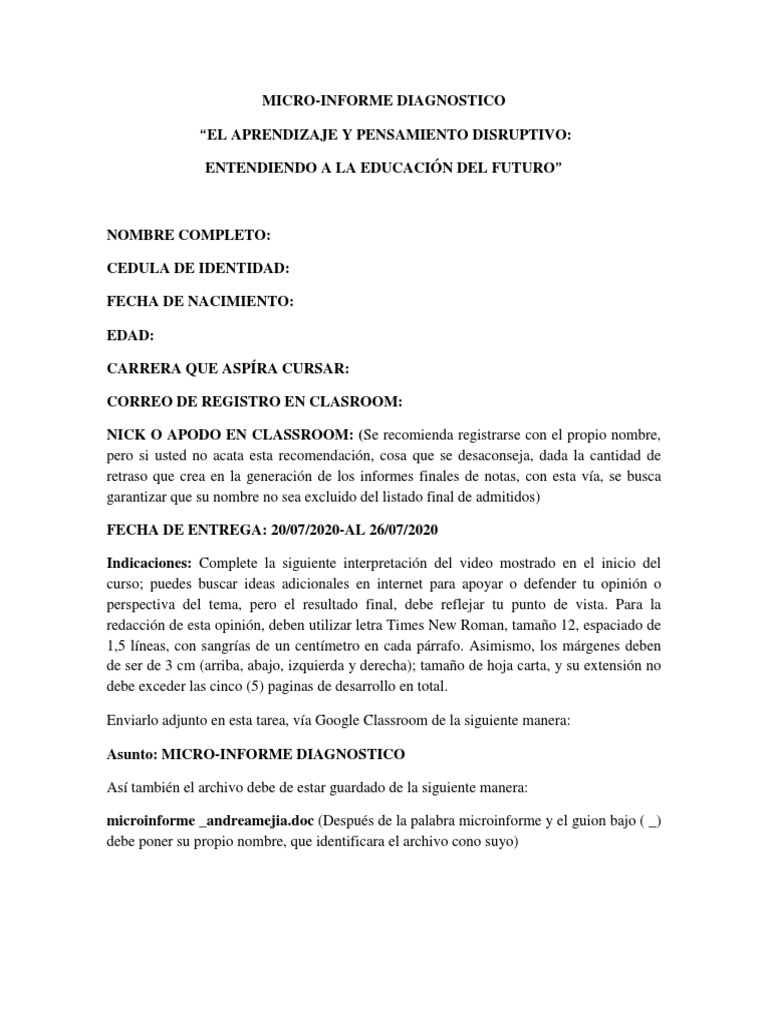 Modelo de Microinforme | PDF