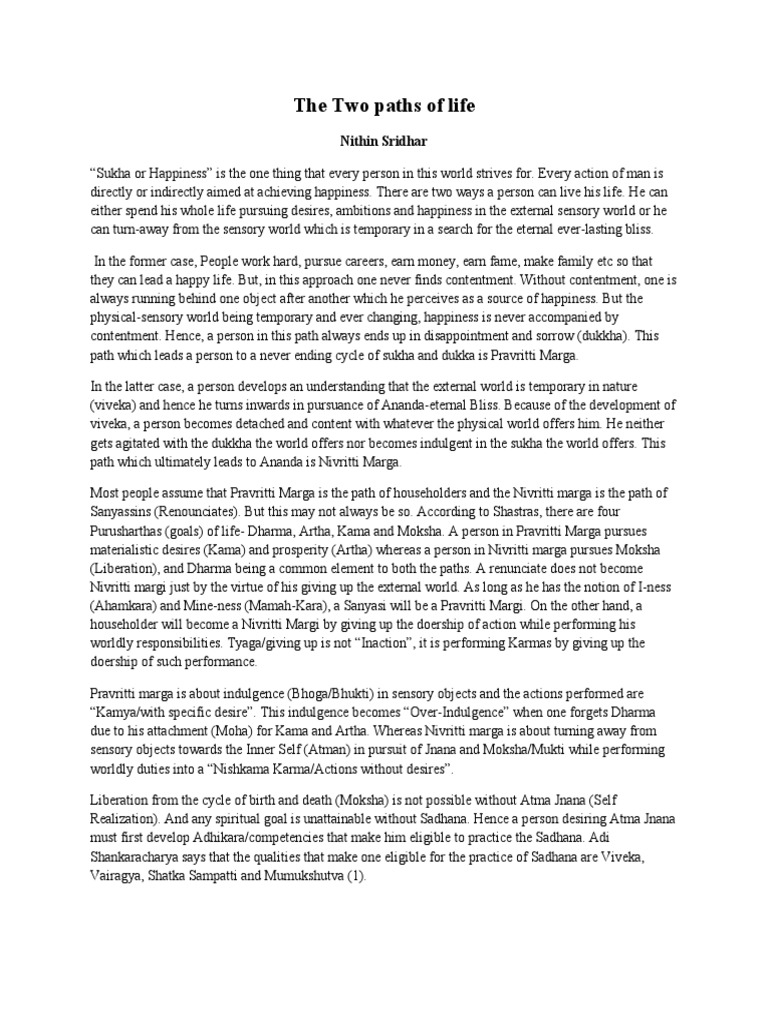 Article-The Two Paths of Life | PDF | Moksha | Ātman (Hinduism)