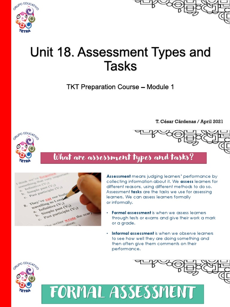 Unit 18. Assessment Types and Tasks | PDF | Educational Assessment ...