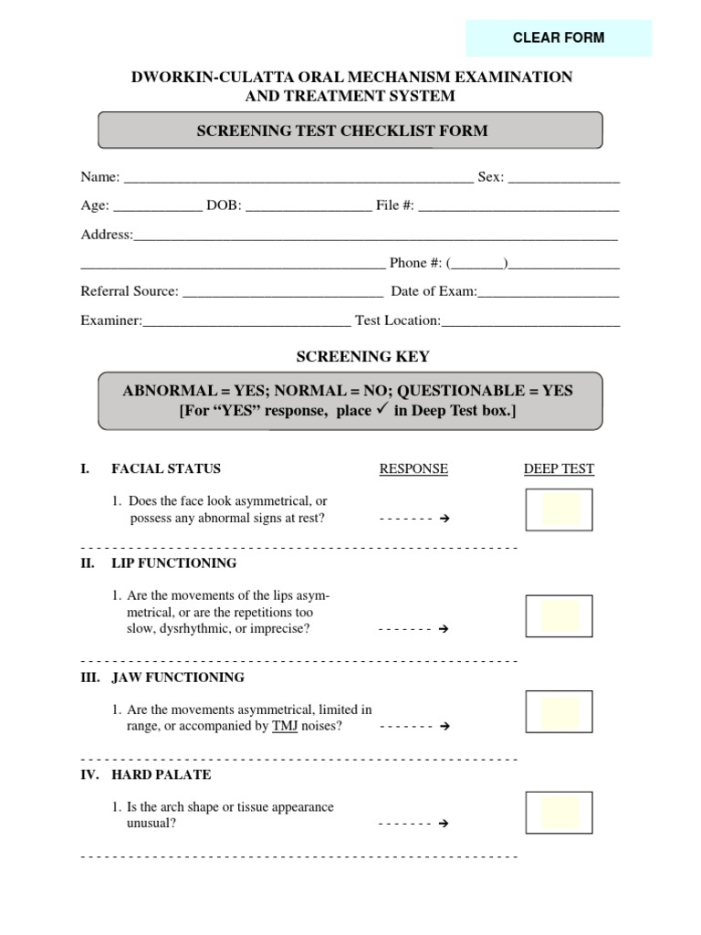 Dworkin Culatta Oral Mech Exam | PDF | Dentistry | Mouth