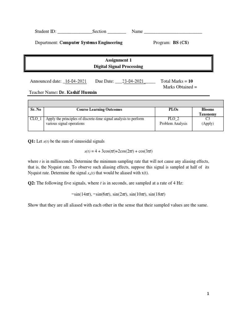 DSP Assignments 1 Spring 2020 | PDF | Teaching Methods & Materials