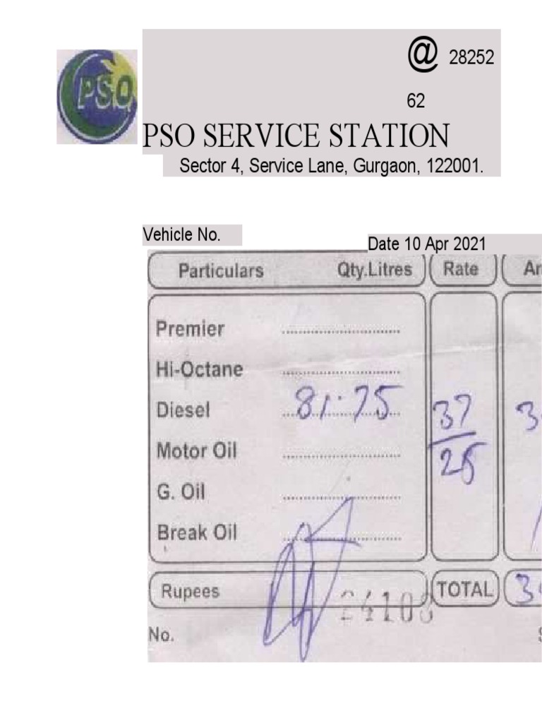 PSO Petrol Pump Cash Memo Format | PDF