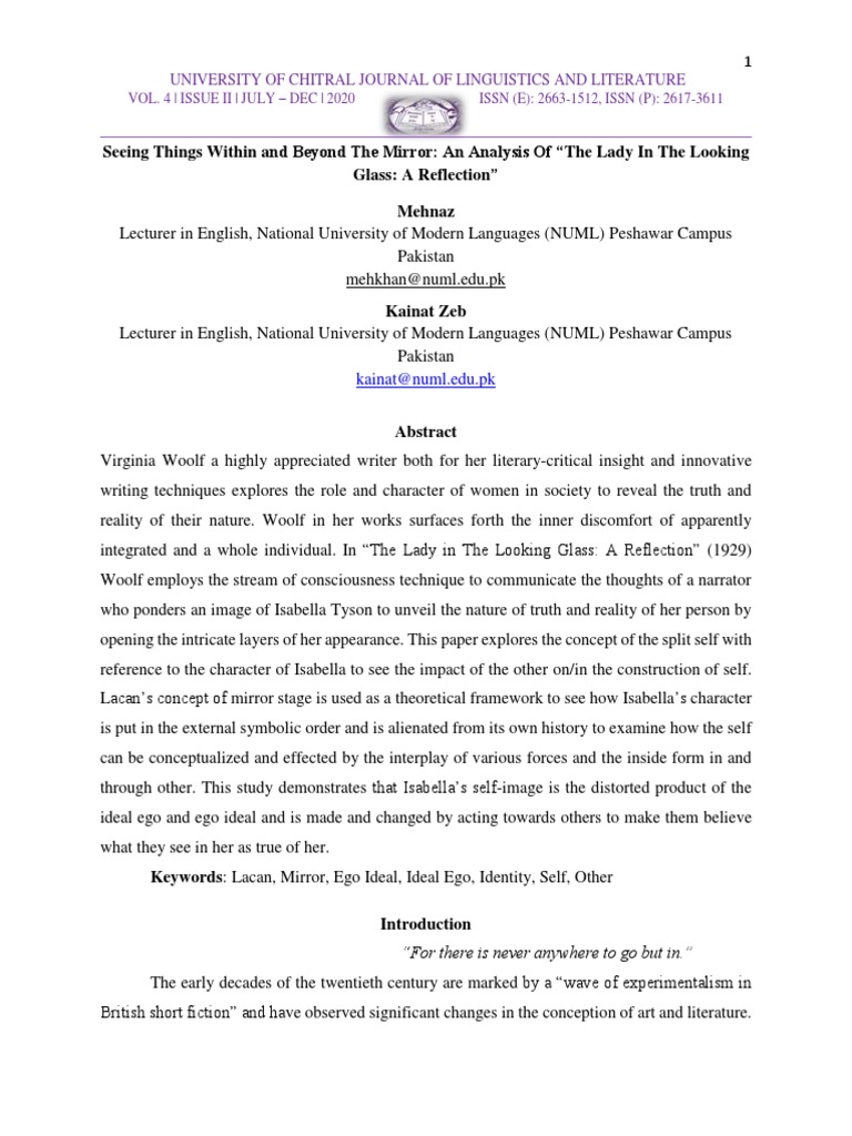 Seeing Things Within and Beyond The Mirror: An Analysis of "The Lady in ...