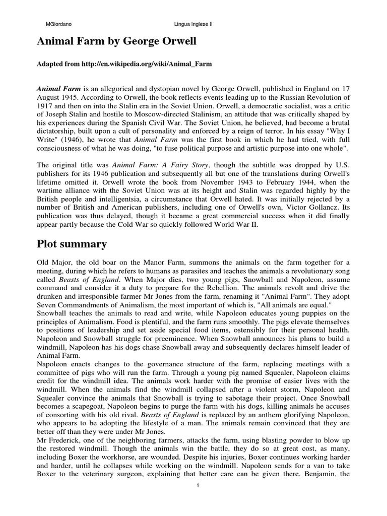 Animal Farm Summary | PDF | Unrest