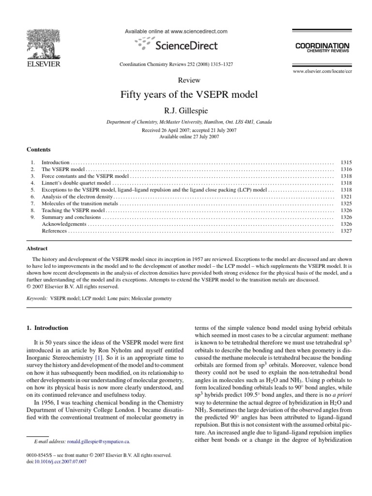 Fifty Years of The VEPR Model | PDF | Chemical Bond | Molecular Physics
