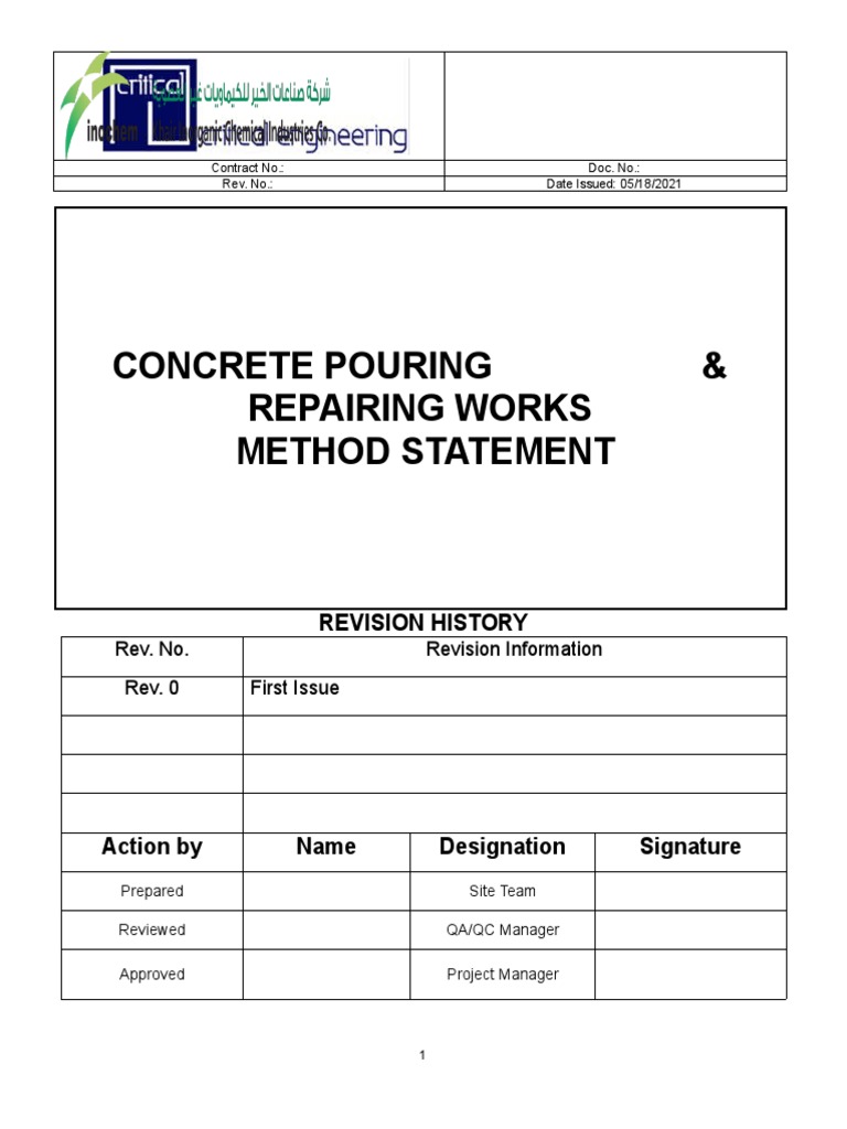 Concrete Method Statement | PDF | Concrete | Specification (Technical ...