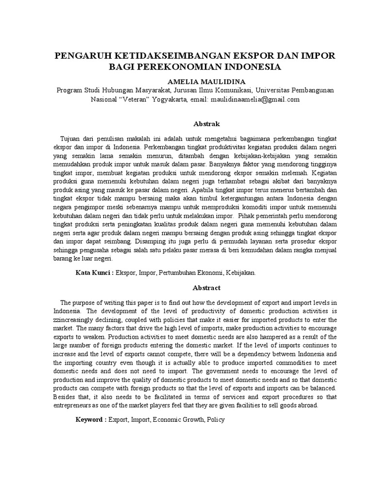 Pengaruh Ketidakseimbangan Ekspor Dan Impor Bagi Perekonomian Indonesia | PDF