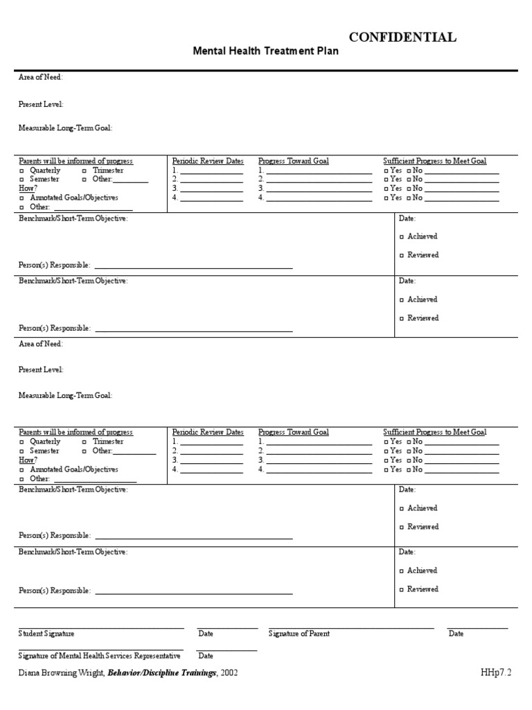 Mental Health Treatment Plan Template | PDF | Goal | Positive Psychology