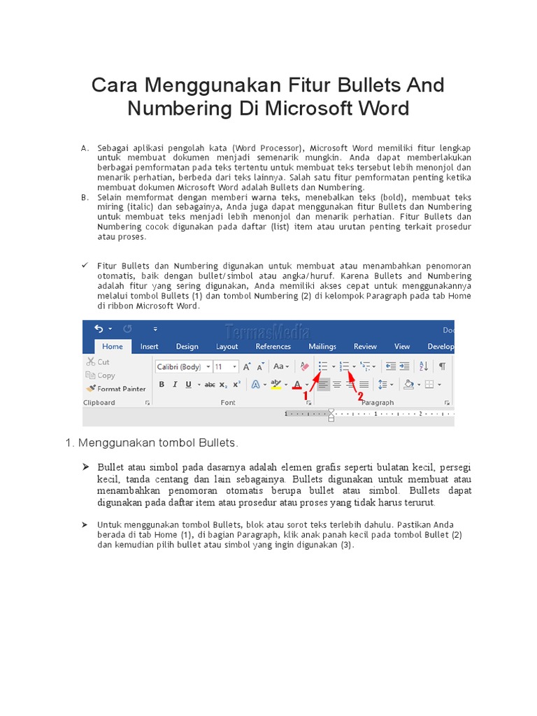 3 Cara Menggunakan Fitur Bullets And Numbering Microsoft Word Terbaru ...