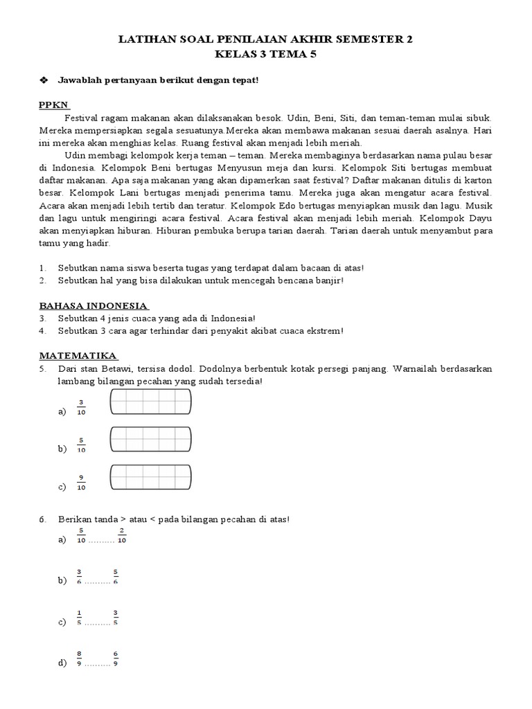 Soal Pas 2 Kelas 3 | PDF
