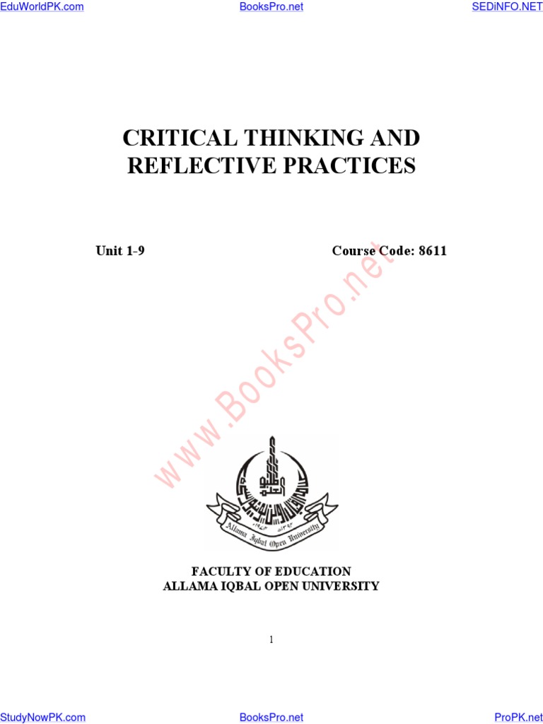 Critical Thinking and Reflective Practices: Unit 1-9 Course Code: 8611 | Download Free PDF ...