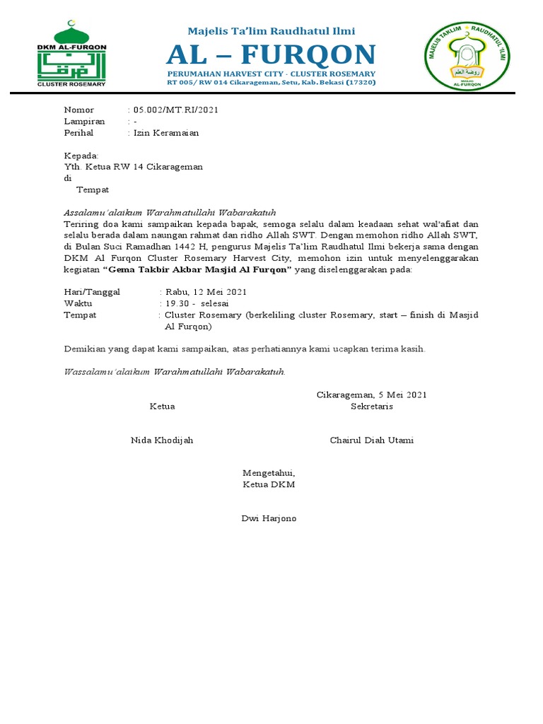 Surat Izin Keramaian Takbir Akbar | PDF