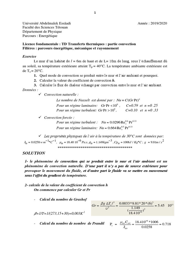 TD #3 Convection SMP LF Avril 2020 | PDF | Convection | Transfert thermique