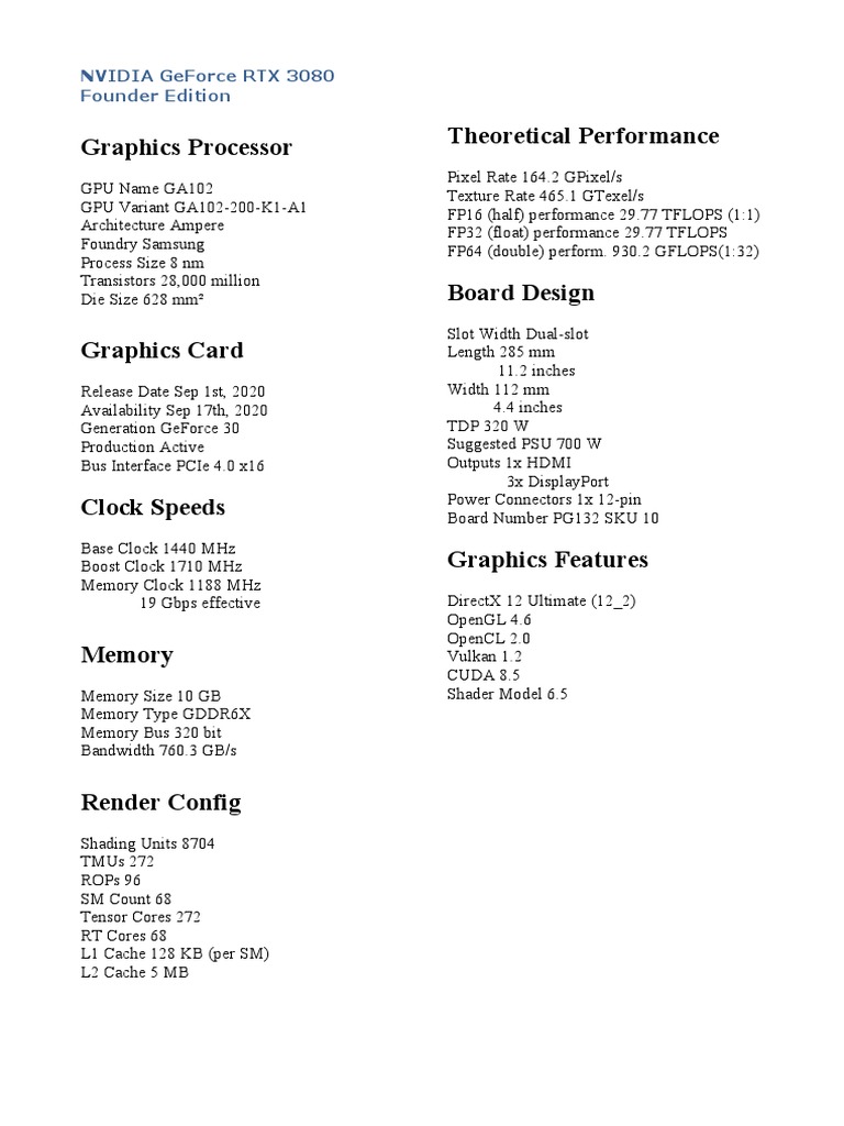 Graphics Processor Theoretical Performance: Nvidia Geforce RTX 3080 Founder Edition | PDF ...