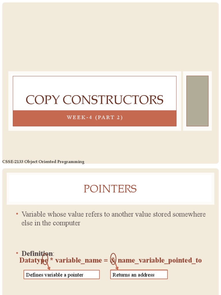 Copy Constructors: W E E K - 4 (Pa RT 2) | PDF | Constructor (Object Oriented Programming ...