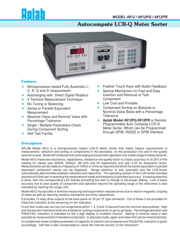 4912 - Autocompute LCR-Q Meter Sorter | PDF | Capacitor | Engineering ...