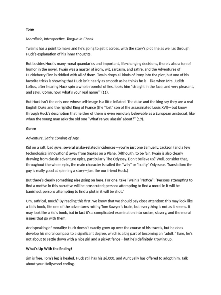 Huckleberry Finn Analysis | PDF | Huckleberry Finn | Adventures Of ...