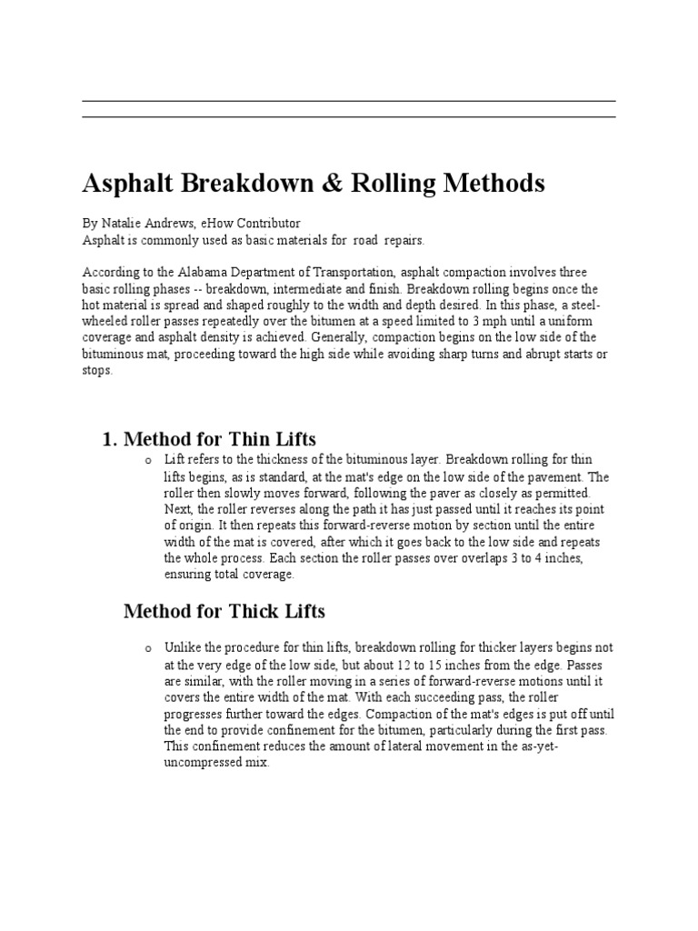 Asphalt Breakdown & Rolling Methods: 1. Method For Thin Lifts | PDF ...