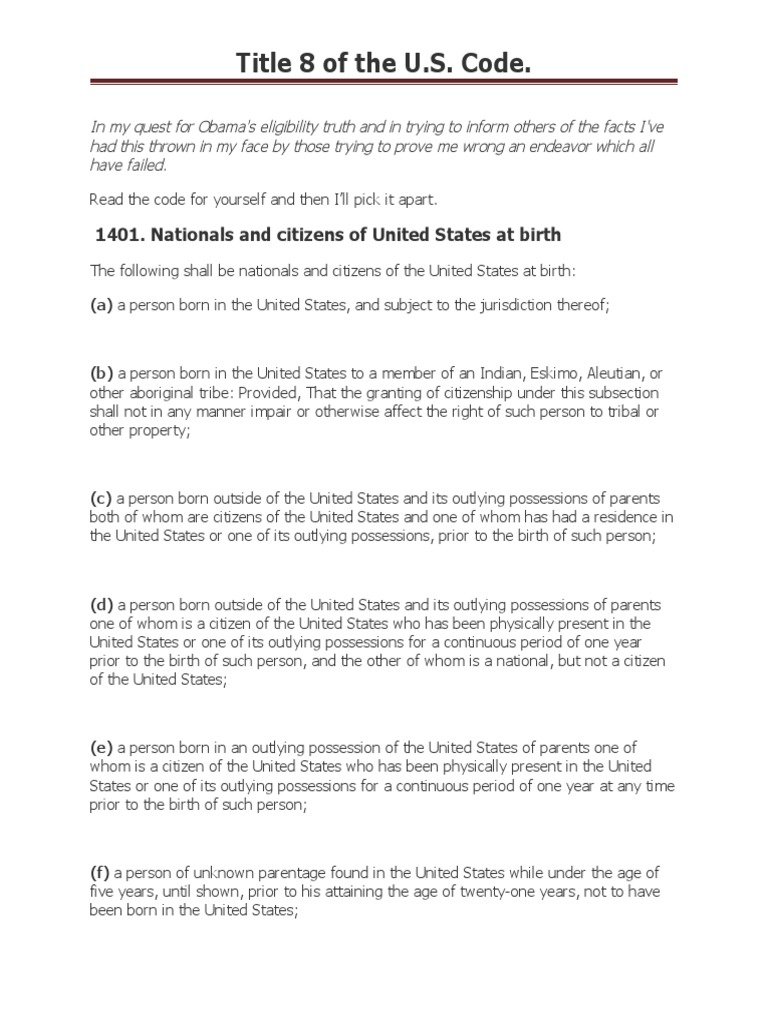Title 8 of The U.S. Code. | PDF | Citizenship | Citizenship Of The ...
