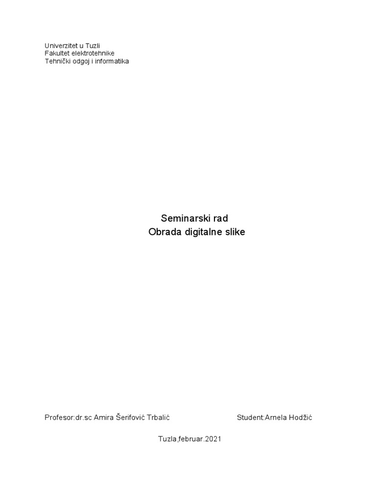 Seminarski Rad-Obrada Digitalne Slike | PDF