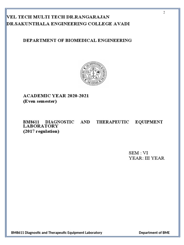DTE LAB MANUAL - 2017 Regulation | PDF | Dialysis | Hemodialysis