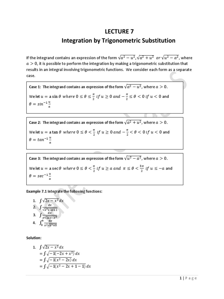 Trigonometric Substitution in Integration | PDF | Integral | Analysis
