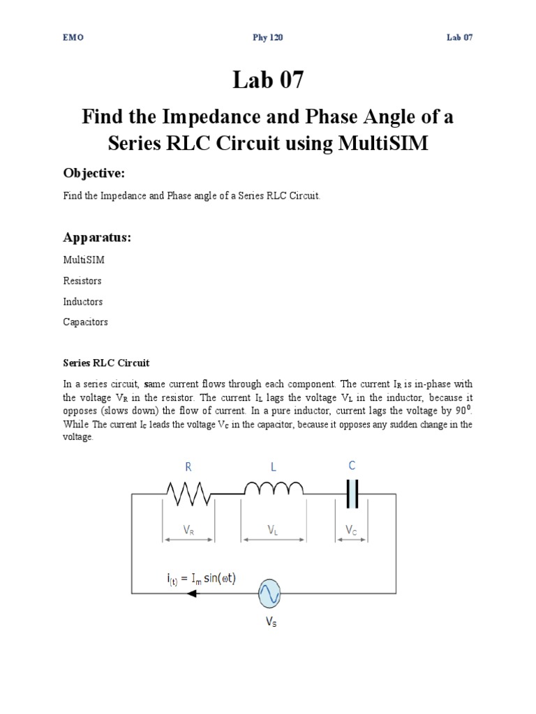 RLC Circuit Impedance and Phase Angle | PDF | Electrical Impedance ...