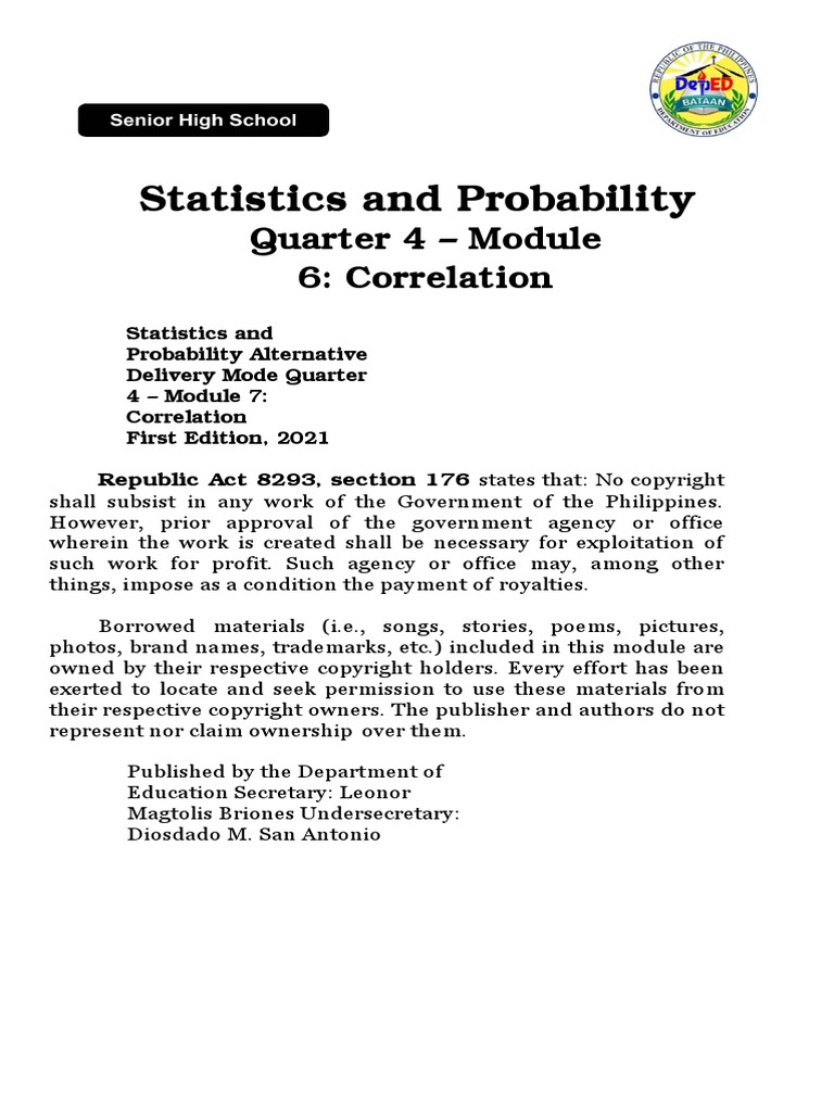 Statistics and Probability: Quarter 4 - Module 6: Correlation | PDF ...
