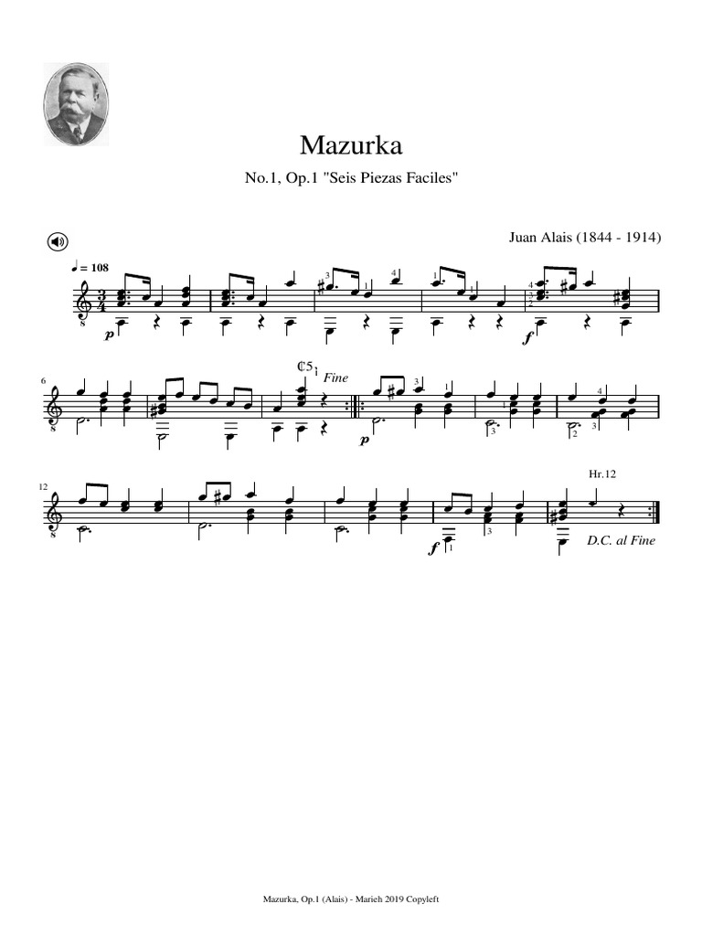 Mazurka: No.1, Op.1 "Seis Piezas Faciles" | PDF