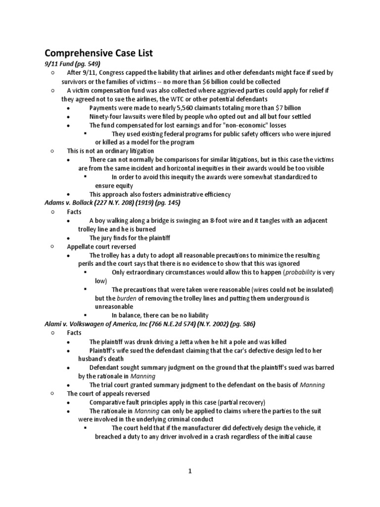 Comprehensive Case List | PDF | Negligence | Lawsuit