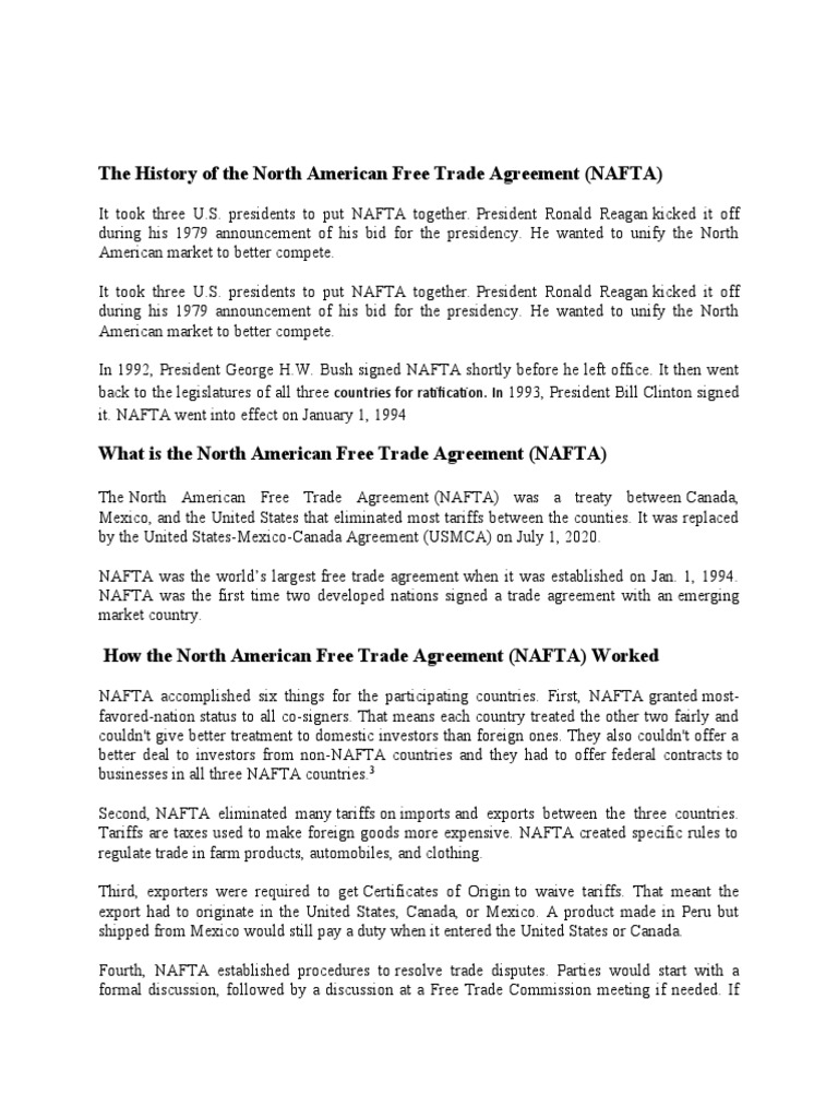 The History of The North American Free Trade Agreement | PDF | North ...