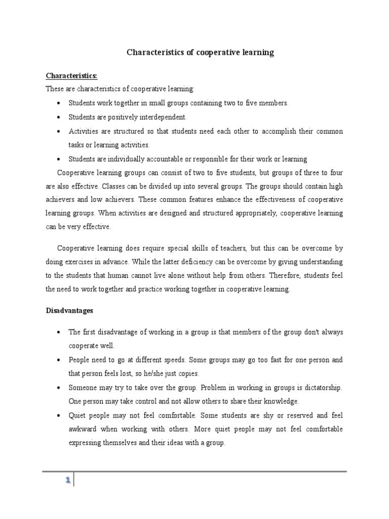 Characteristics of Cooperative Learning | PDF | Teaching | Human Nature