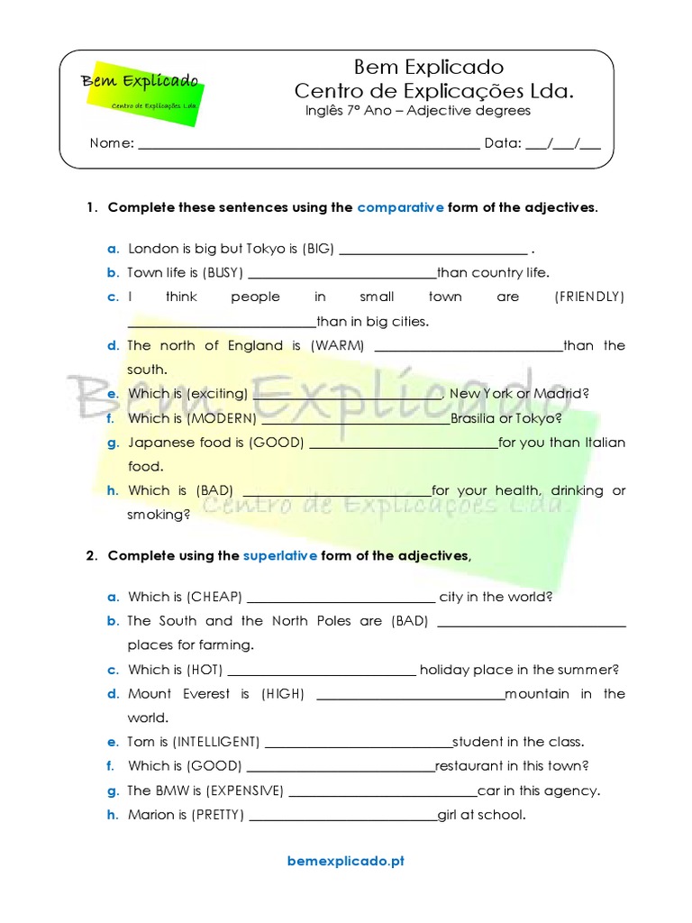 Comparative and Superlative Adjectives: An Exercise in Degree ...