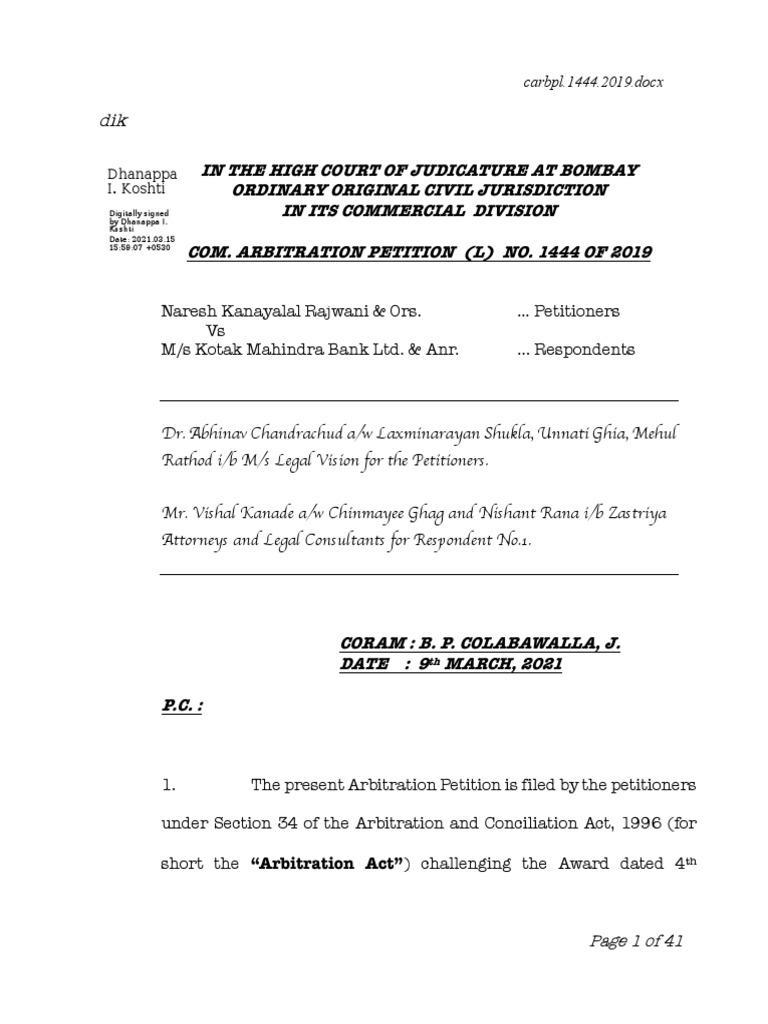 Arbitration Application Sample | PDF | Arbitration | Lawsuit