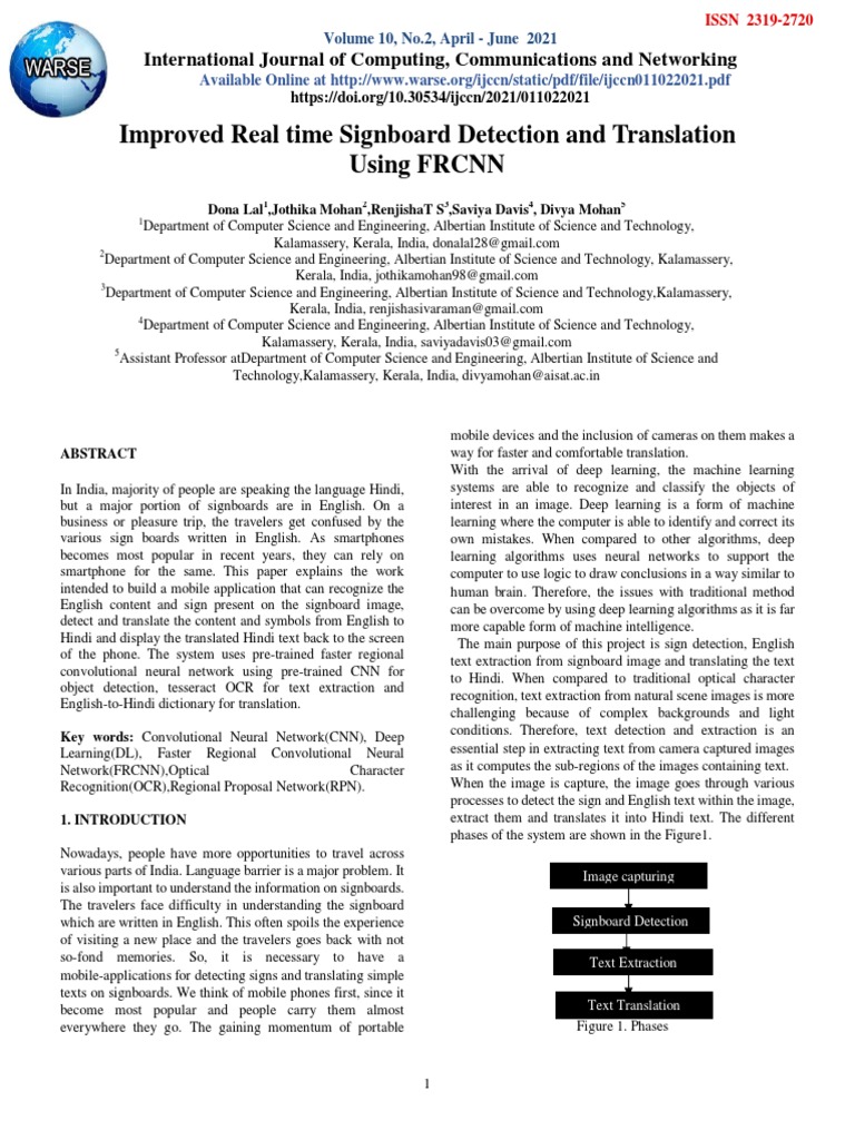 Improved Real Time Signboard Detection and Translation Using FRCNN | Download Free PDF | Optical ...