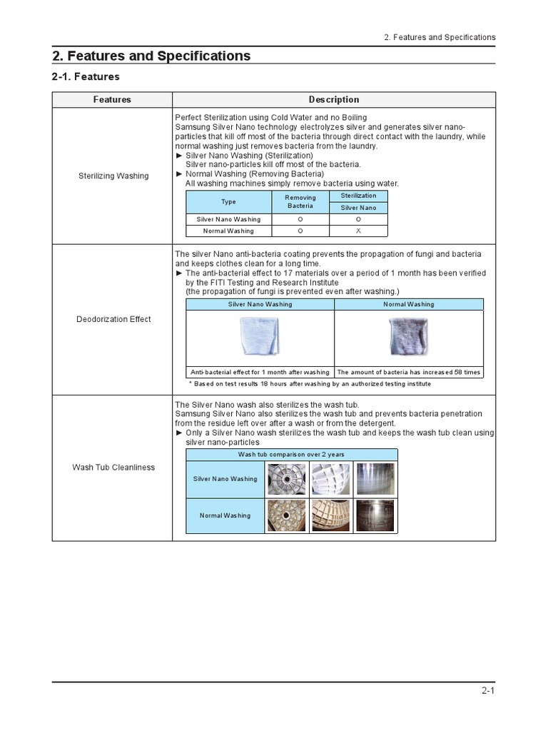 Features and Specifications | PDF | Washing Machine | Laundry