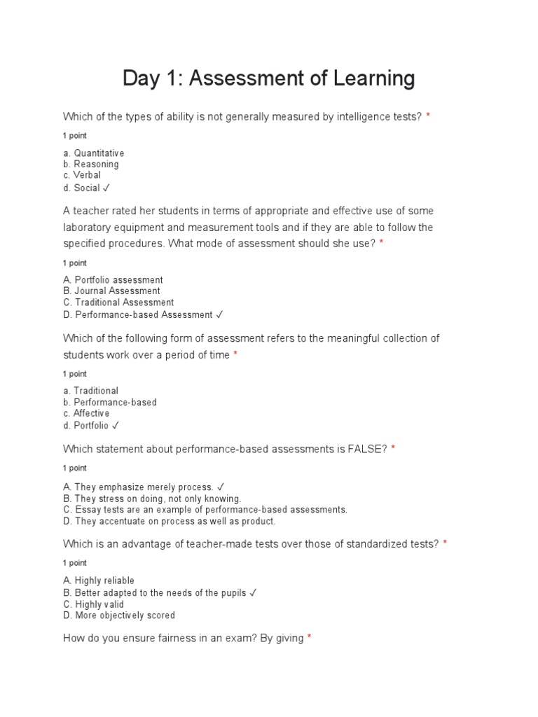 Day 1-Assessment of Learning | PDF | Standardized Tests | Educational ...