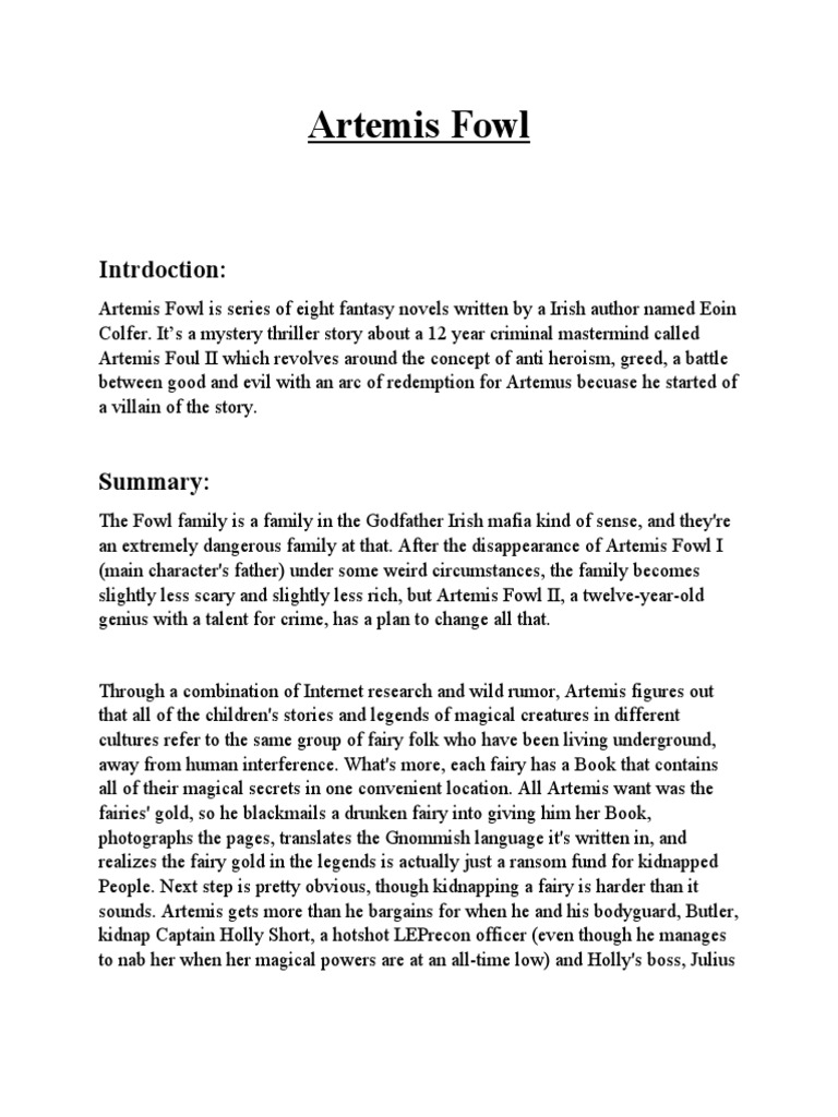 Artemis Fowl: Intrdoction | PDF | Works | Leprechaun