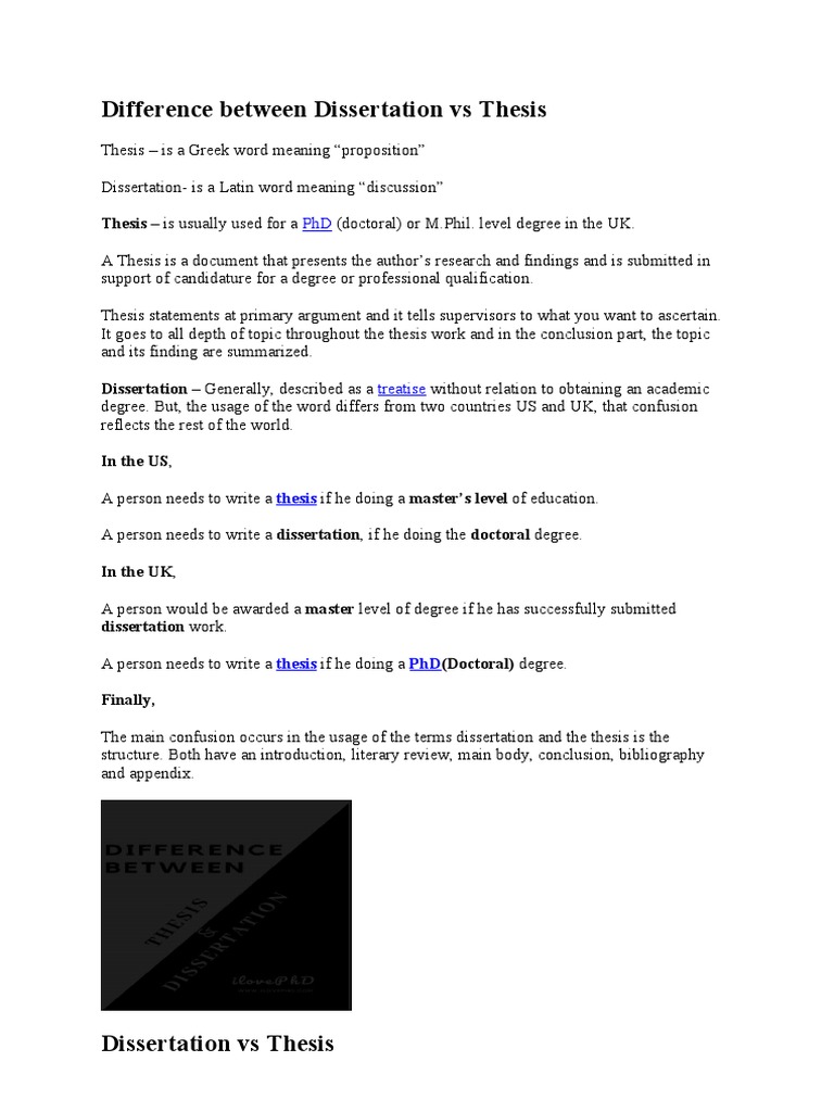 Difference Between Dissertation Vs Thesis | PDF | Thesis | Doctorate