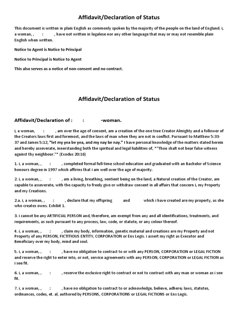UK Share Affidavit Declaration of Status | PDF | Corporations | Common Law