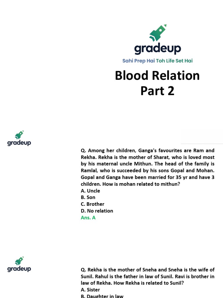 Blood Relation Quiz Answers | PDF | Family | Human Nature