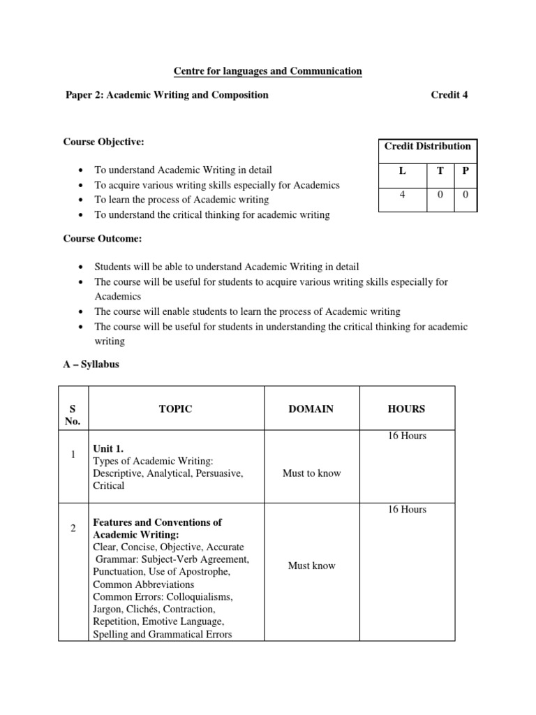 Centre For Languages and Communication Paper 2: Academic Writing and ...