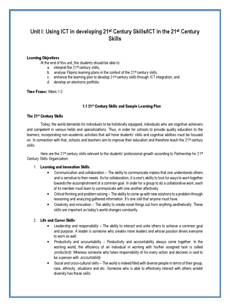 Unit 1 - Using ICT in Developing 21st Century Skills Part 1 | PDF ...