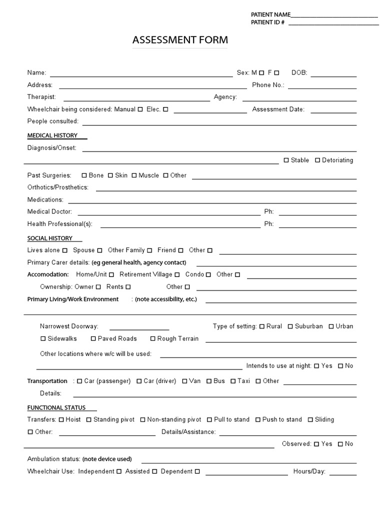 Physical Therapy Assessment Form Sample | PDF | Wheelchair | Pelvis