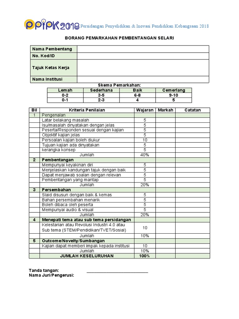Borang Markah Pembentang Selari | PDF